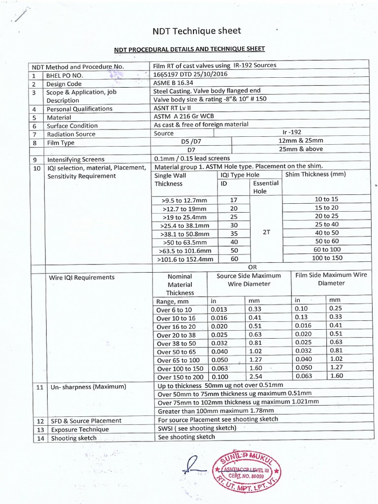 NDT Technique Sheet 30.03.2017 | PDF