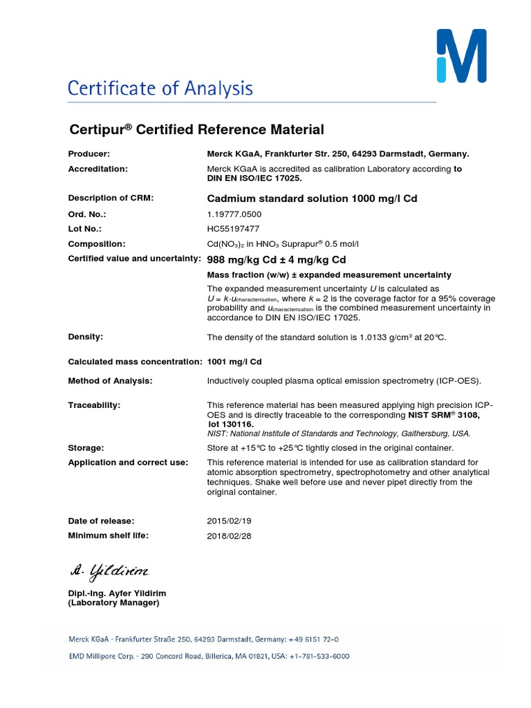 Certipur Certified Reference Material: Cadmium Standard Solution 1000 ...