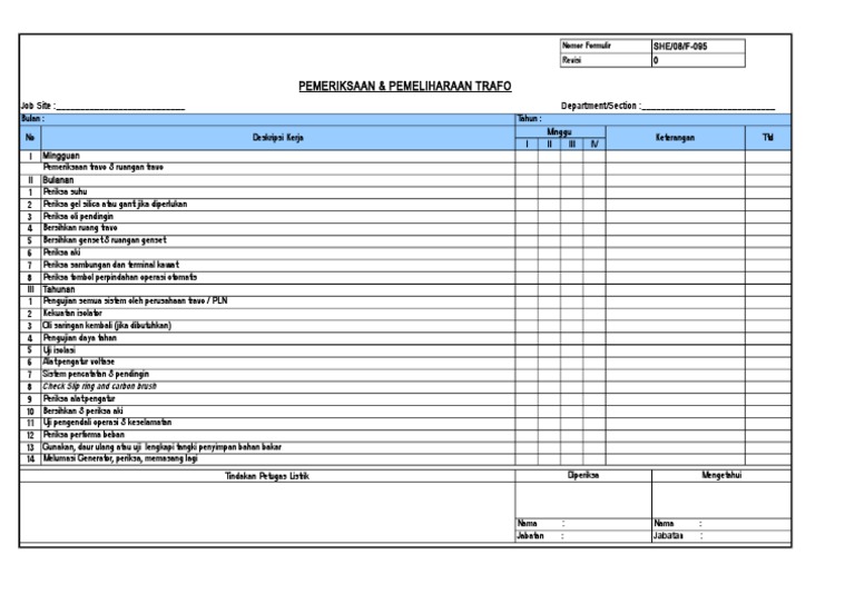 SHE 08 F095 R0 Form Pemeriksaan Dan Pemeliharaan Trafo | PDF
