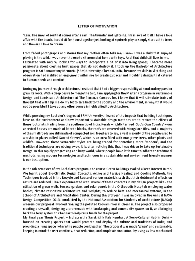 Letter of Motivation-final | Green Building | Sustainability