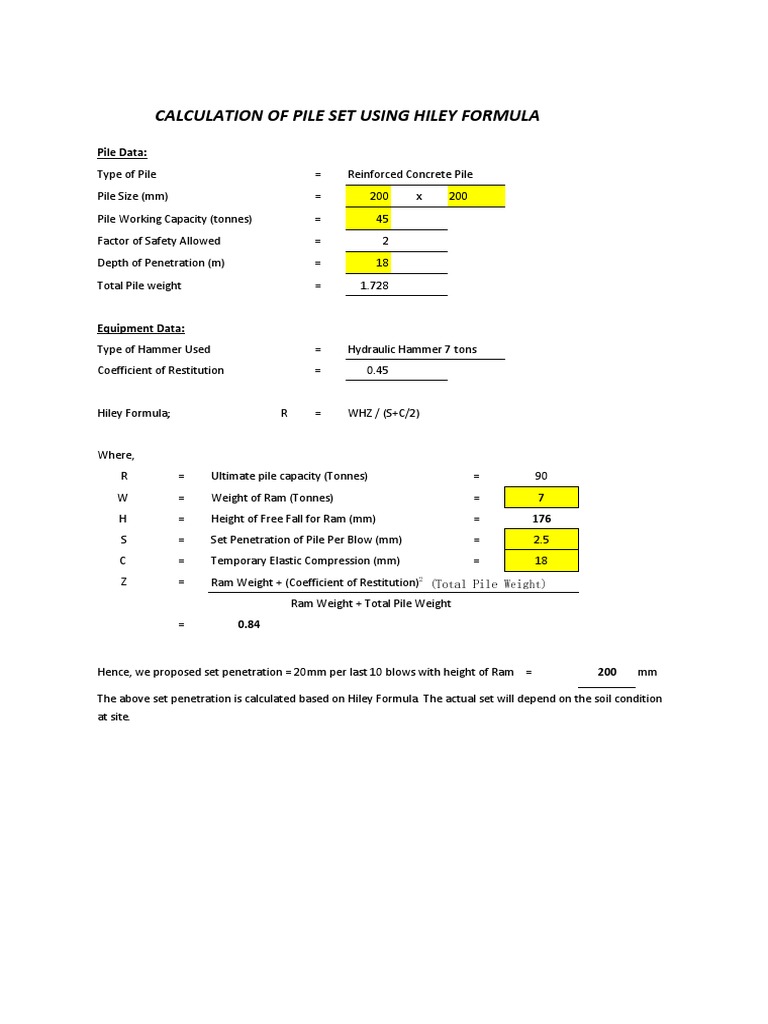 Calculation of Pile Set Using Hiley Formula | PDF | Deep Foundation ...