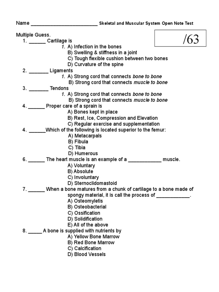 Open Note Test | PDF | Skeleton | Bone