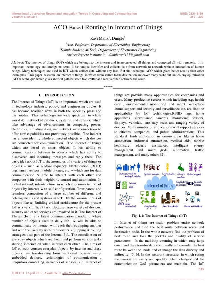 ACO Based Routing in Internet of Things | PDF | Routing | Internet Of Things