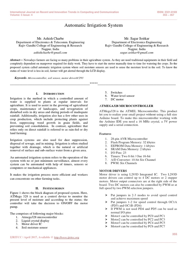 Automatic Irrigation System | PDF | Irrigation | Integrated Circuit