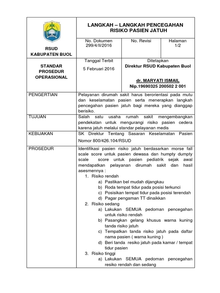Langkah – Langkah Pencegahan Risiko Pasien Jatuh: Rsud Kabupaten Buol