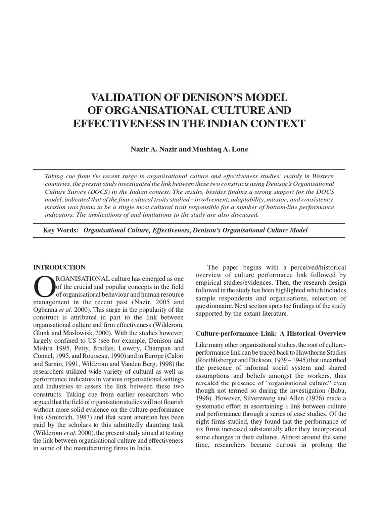 Denison's Culture Model in India | PDF | Survey Methodology ...