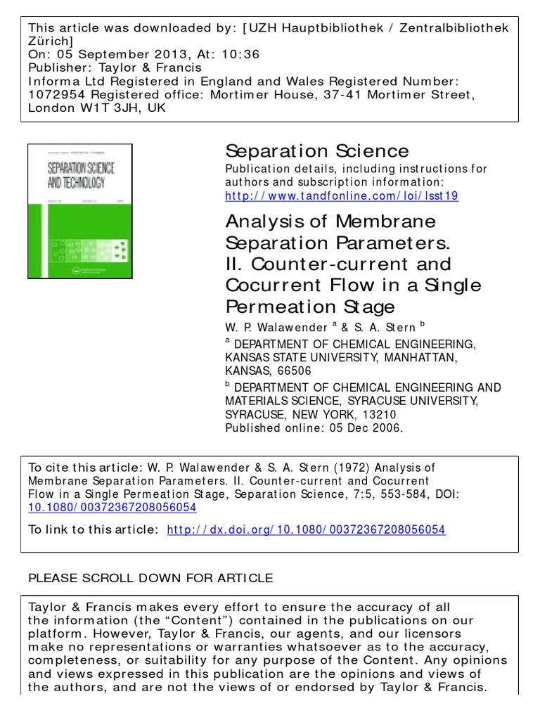 Walawender Membrane Separation | PDF | Membrane | Gases