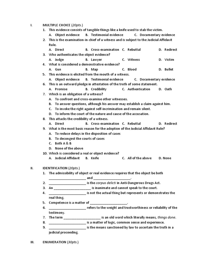 CLJ4 Midterms | PDF | Hearsay | Cross Examination
