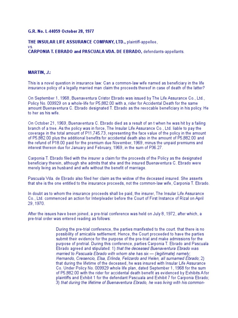 Insular Life Vs Ebrado Full Text | PDF | Life Insurance | Insurance