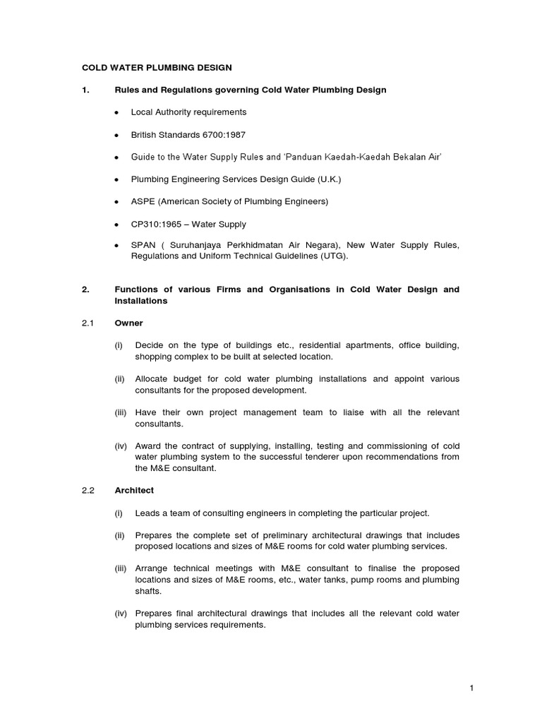 Cold Water Plumbing Design | PDF | Plumbing | Pipe (Fluid Conveyance)