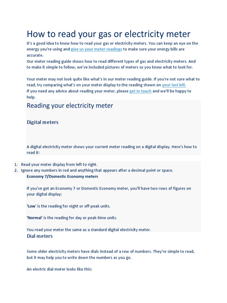 How To Read Your Gas or Electricity Meter | Download Free PDF ...