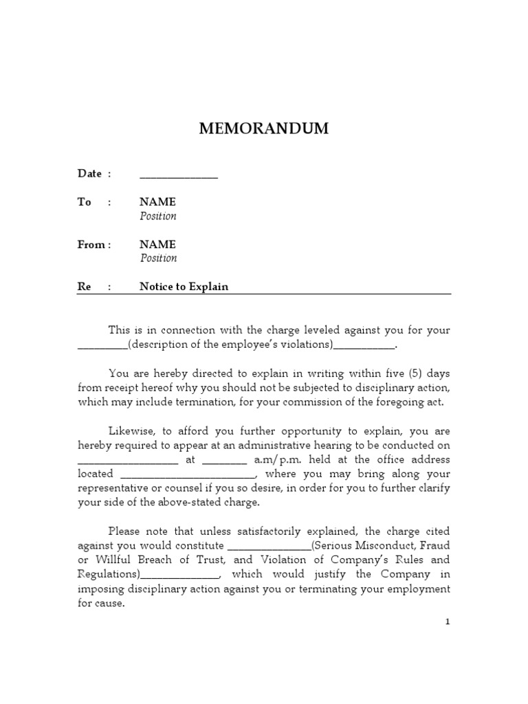 Notice Explain Charges Memo | PDF