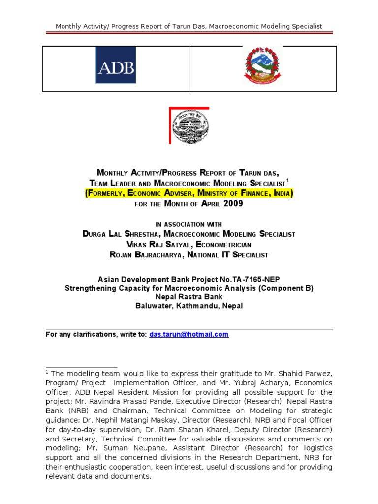 Tarun Das ADB Nepal Activity Report April 2010 | PDF | Balance Of Payments | Current Account