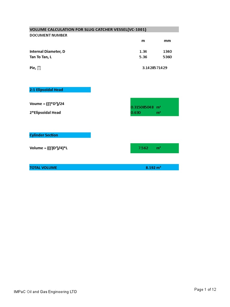 Calculation Sheet For Slug Catcher | PDF | Volume | Stress (Mechanics)