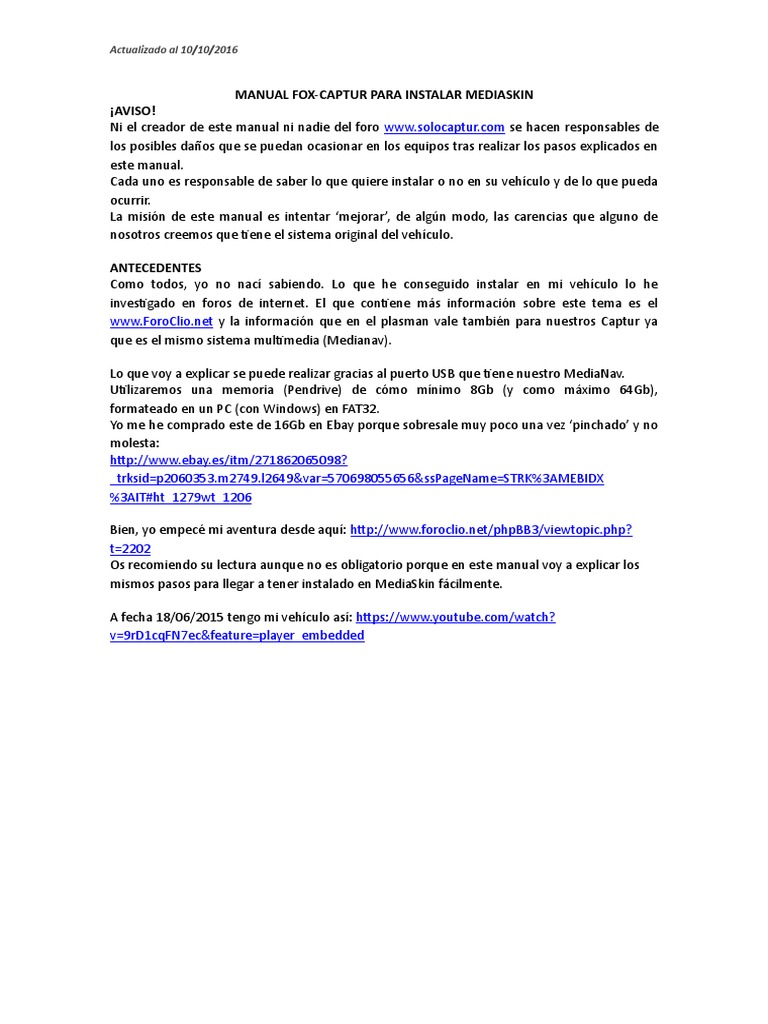 MANUAL CAPTUR-FOX para Instalar MediaSkin | PDF | Memoria USB | Archivo de computadora