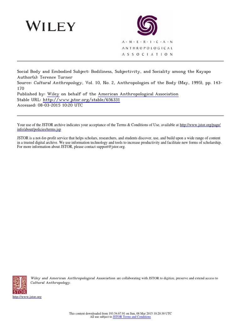 Terence Turner Social Body and Embodied Subject | PDF | Hair | Anthropology