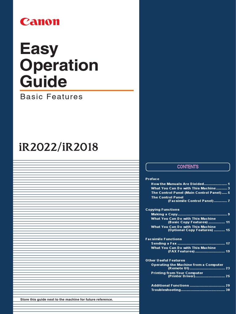Easy Operation Guide For IR2022-2018 | PDF | Fax | Image Scanner