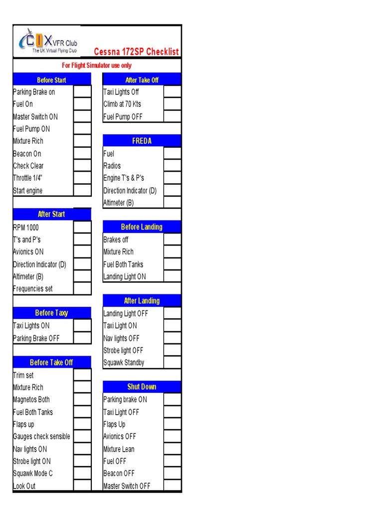 Exercise 34 C172 Checklist | PDF