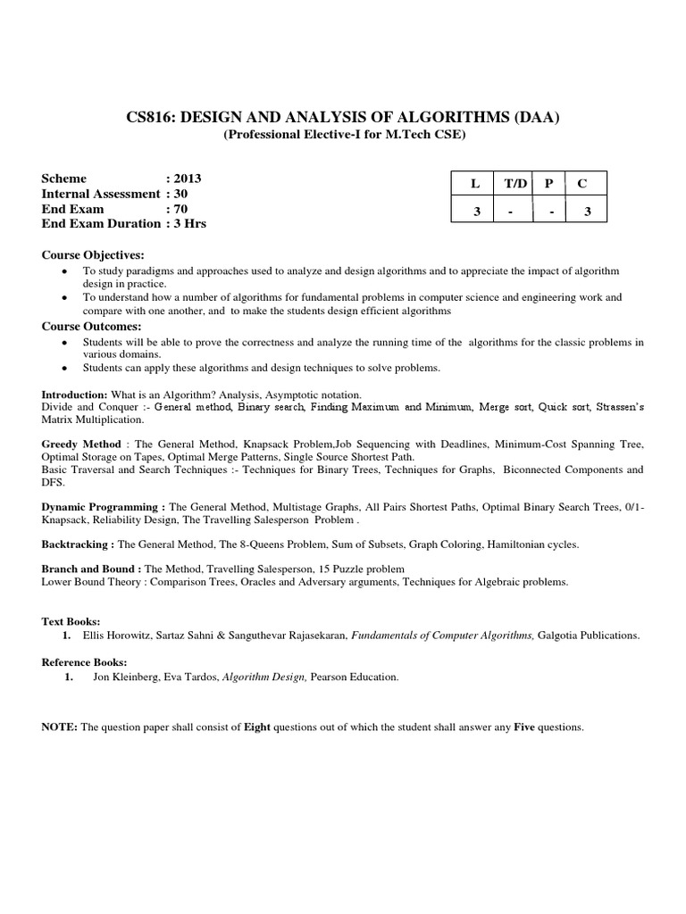 Cs816: Design and Analysis of Algorithms (Daa) : (Professional Elective ...