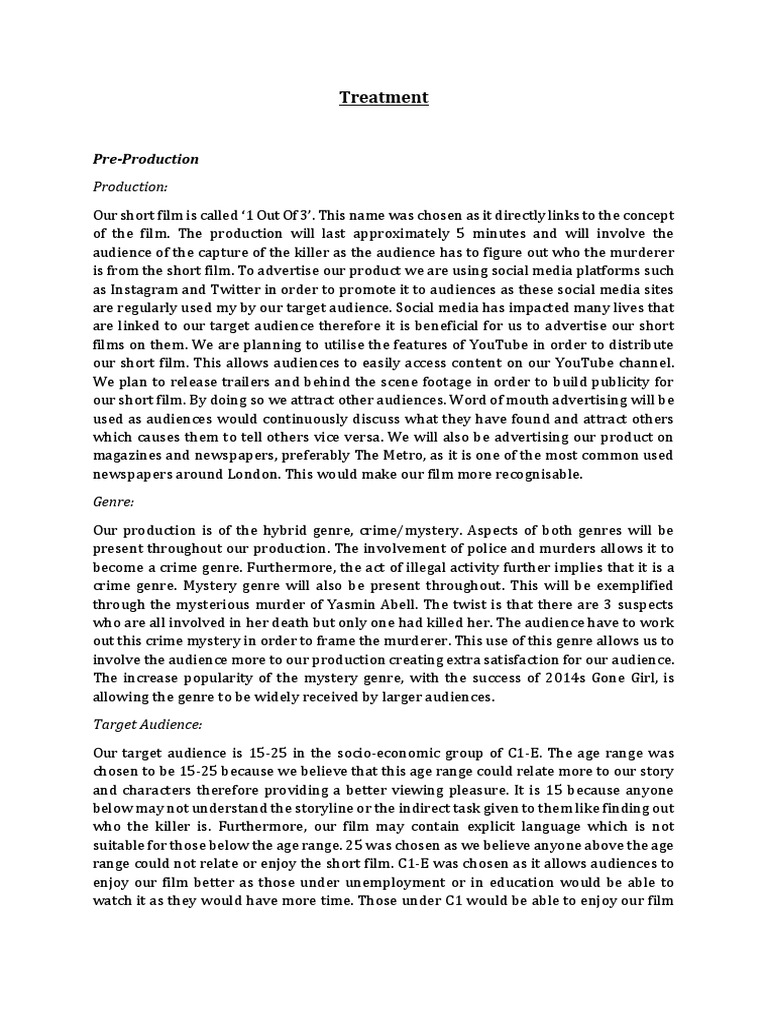 Treatment: Pre-Production | PDF | Social Media | Popular Culture ...