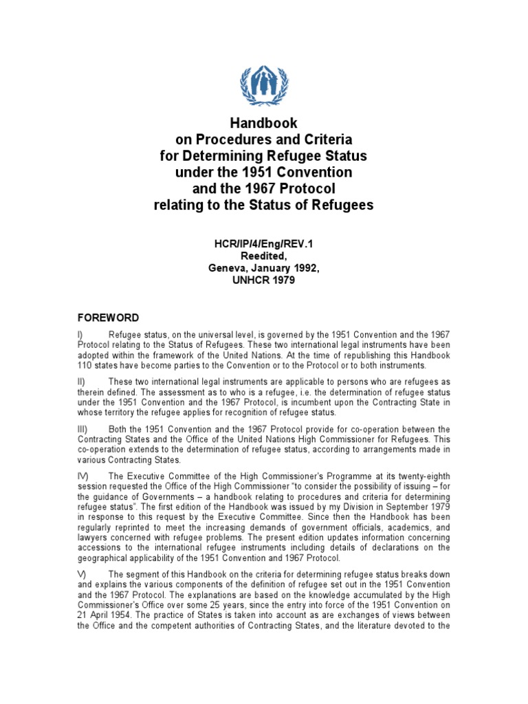 UNHCR Handbook on Refugee Status Determination | PDF | Refugee | Crime ...