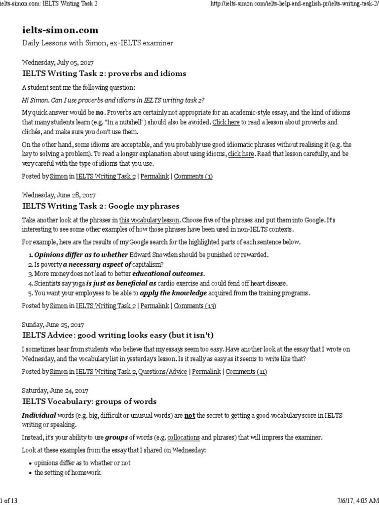 Daily Lessons With Simon, ex-IELTS Examiner | PDF | Question | Homework