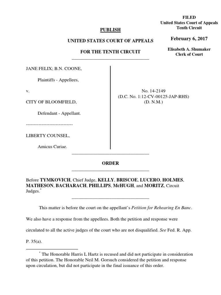 Felix v. City of Bloomfield, 10th Cir. (2017) | PDF | Establishment ...