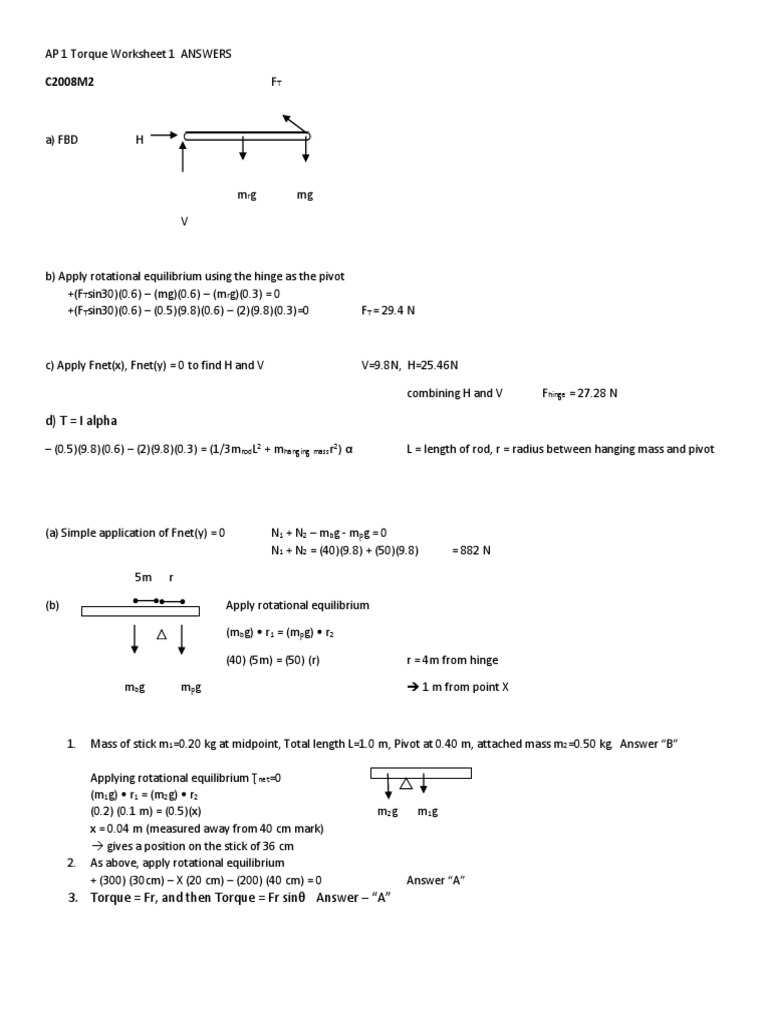 AP 1 Torque Worksheet 1answers