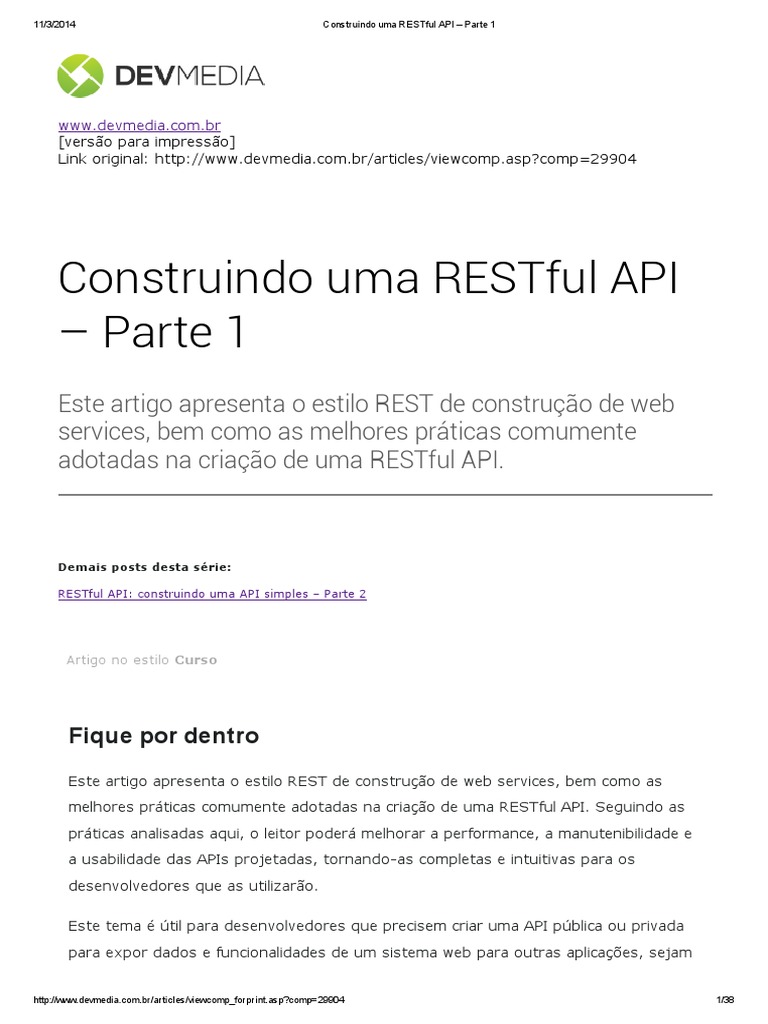 Construindo Uma RESTful API - Parte 1 | PDF | Protocolo de ...