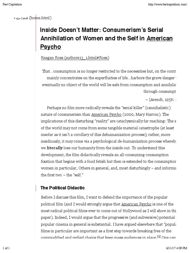 Consumerism and Identity in American Psycho | PDF | Consumerism ...