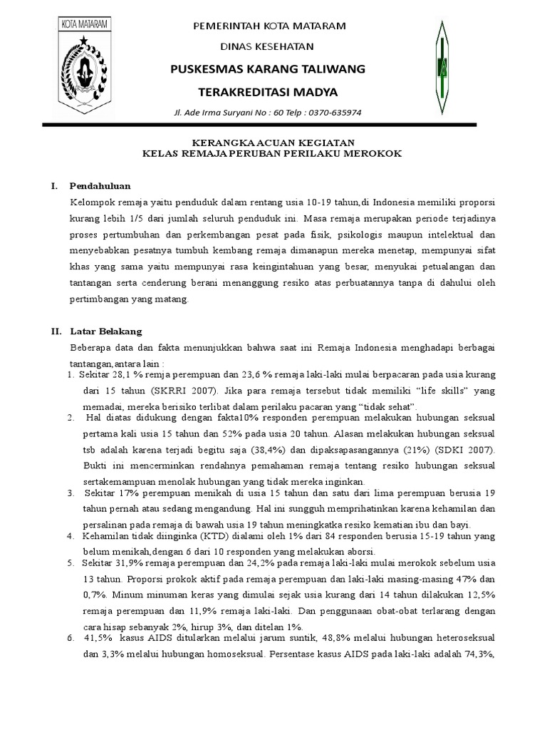 KAK Kelas Remaja PKPR | PDF