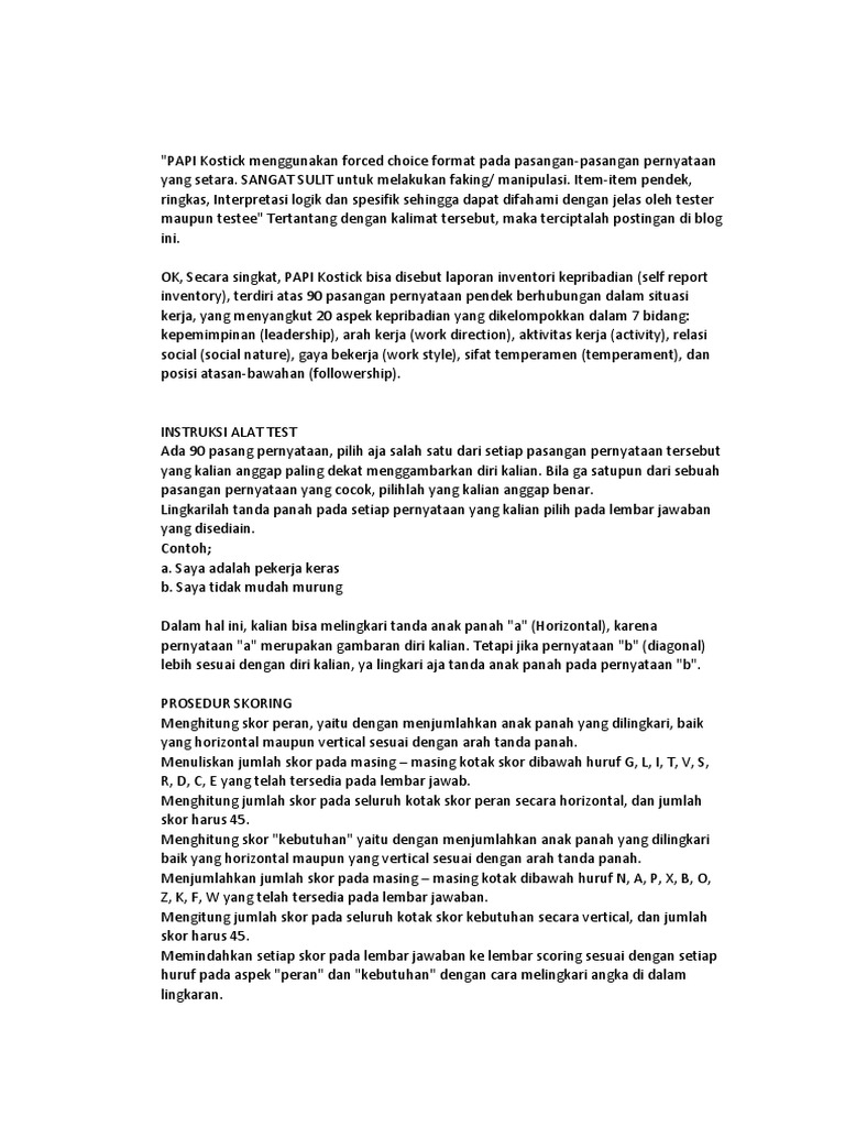 PAPI Kostick: Inventori Kepribadian Kerja | PDF | Karier & Perkembangan