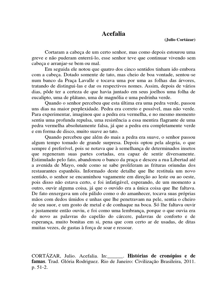 Acefalia, Julio Cortázar | PDF | Vermelho