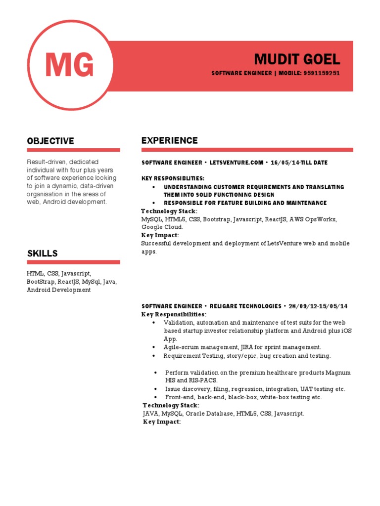 Mudit Goel: Objective Experience | PDF | Bootstrap (Front End Framework) | Android (Operating ...