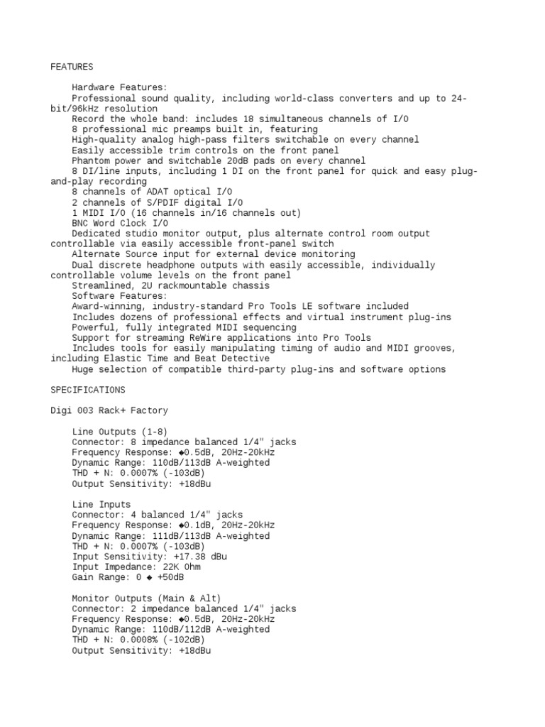 Digi 003 Caracteristicas | PDF | Electrical Connector | Decibel