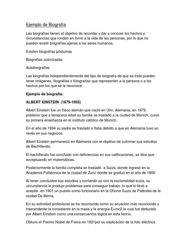 Ejemplo de Biografía | PDF | Albert Einstein | Autobiografías