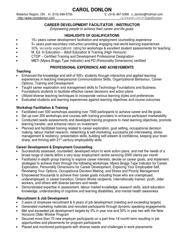Carol Donlon Professional Resume July 2017 | PDF | Adult Education ...