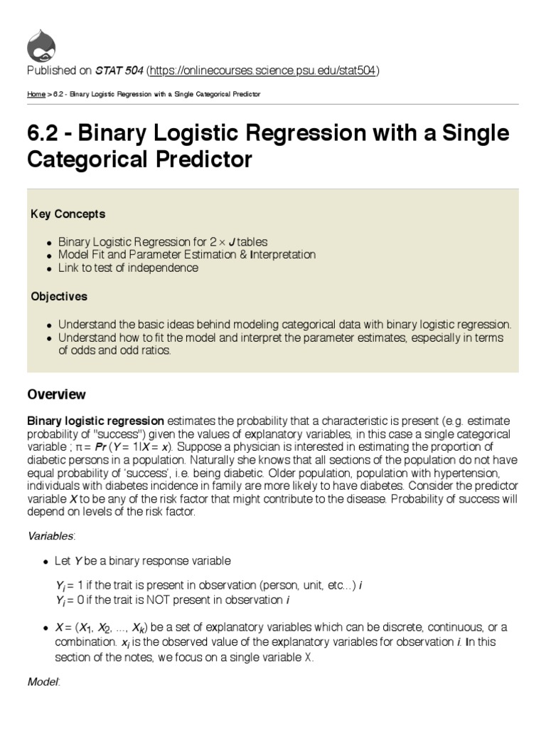 Binary Logistic Regression - 6.2 | PDF | Logistic Regression ...