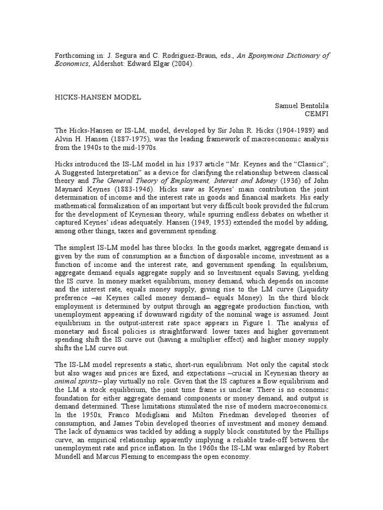 Hicks-Hansen Model (1) Joza | PDF | Keynesian Economics | Macroeconomics