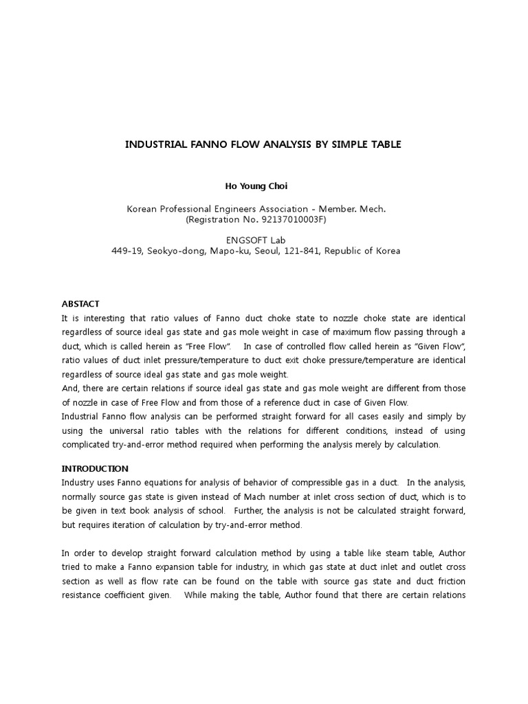 Industrial Fanno Flow Analysis by Table PDF | PDF | Gases | Continuum ...
