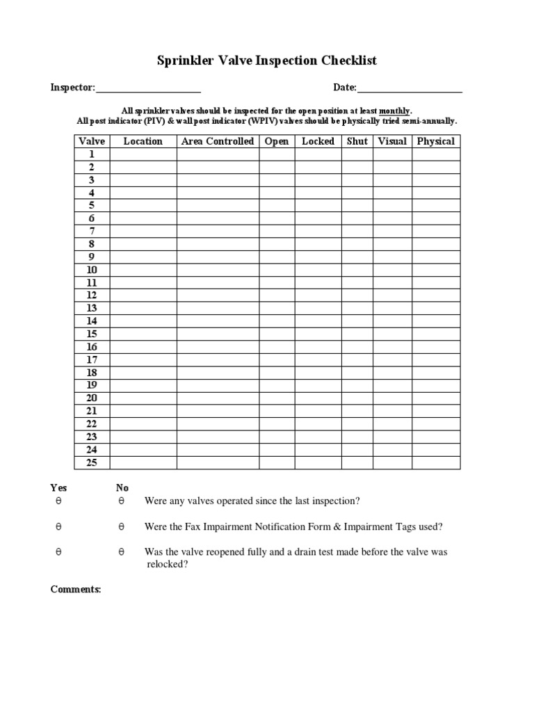 Sprinkler Valve Inspection Form | PDF