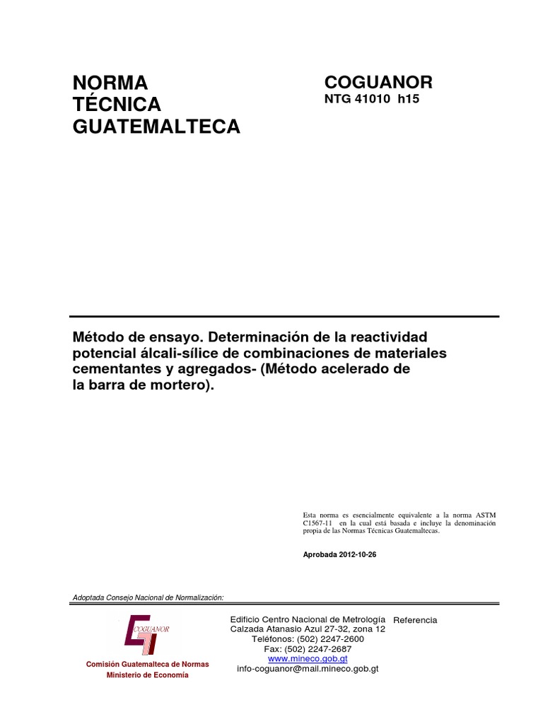 Norma NTG 41010 h15 Astm c1567-11 | PDF | Cemento | Guatemala