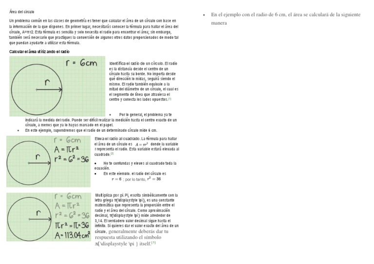 Area Del Circulo | PDF | Pi | Fórmula