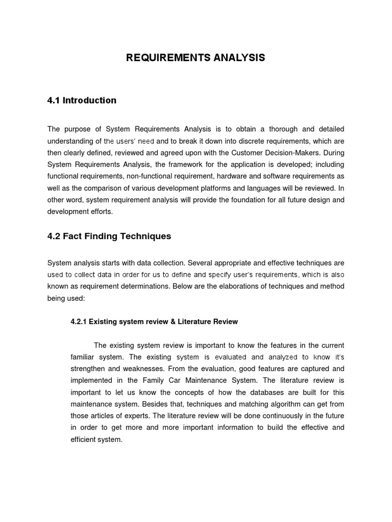 Requirements Analysis: 4.2.1 Existing System Review & Literature Review ...
