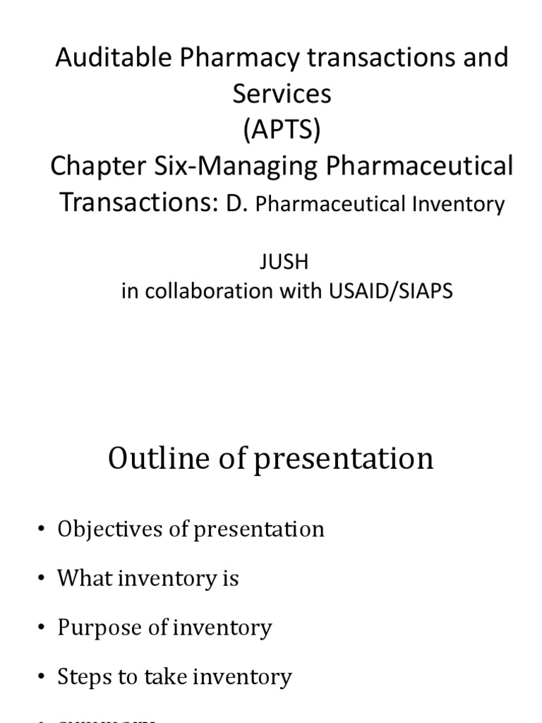 Auditable Pharmacy Transactions and Services (APTS) Chapter Six ...