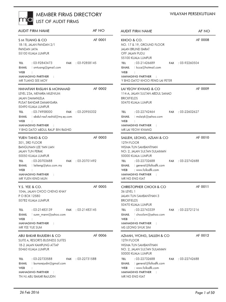 List of Audit Firms by States | PDF | Malaysia | Strait Of Malacca