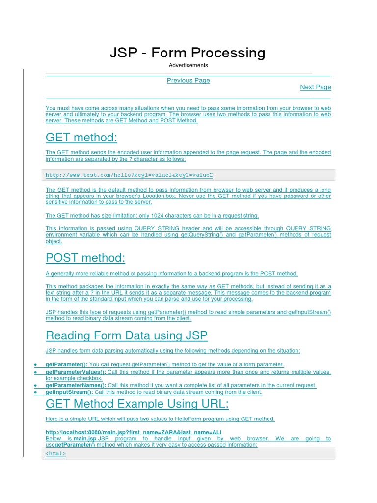 Jsp Form Processing Get Method Pdf Parameter Computer
