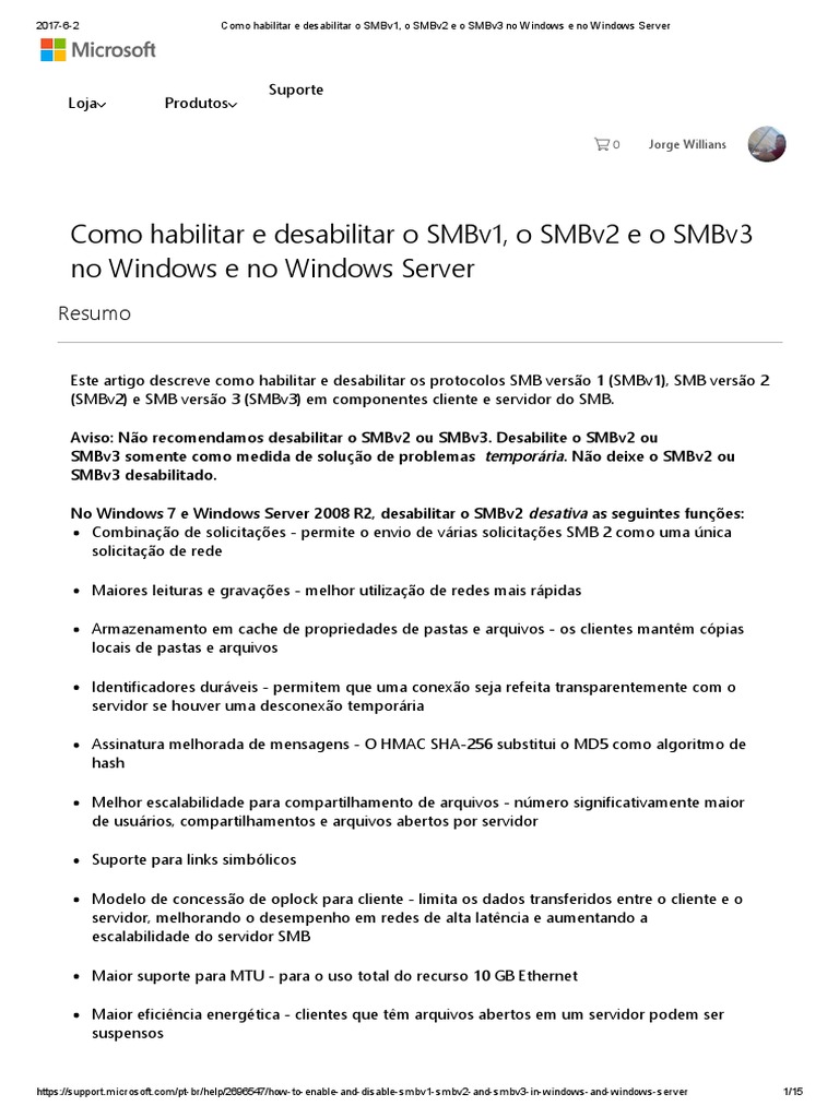 Como Habilitar e Desabilitar o SMBv1, o SMBv2 e o SMBv3 No Windows e No Windows Server | PDF ...