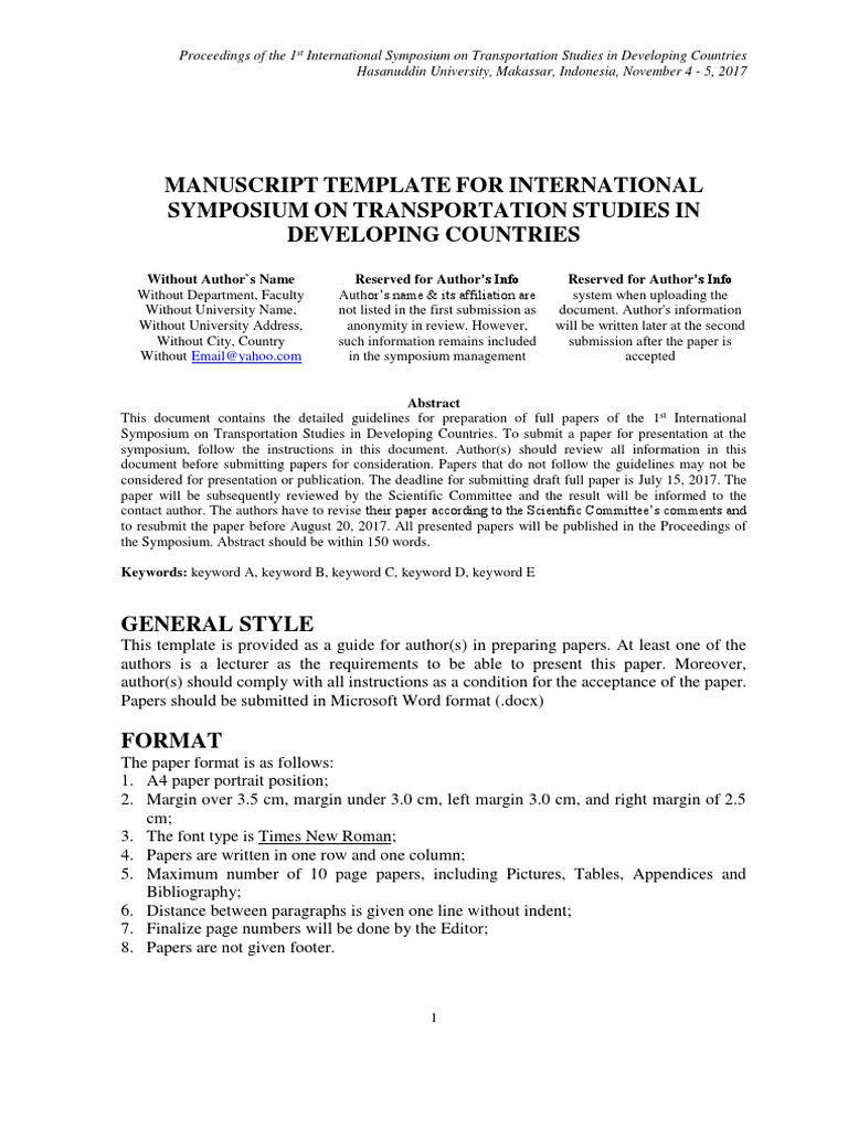 Manuscript Template FOR International Symposium ON Transportation ...