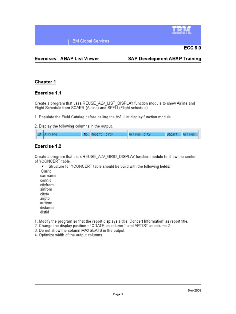 Ecc 60 Exercises Abap List Viewer Sap Development Abap Training Pdf Computing Software